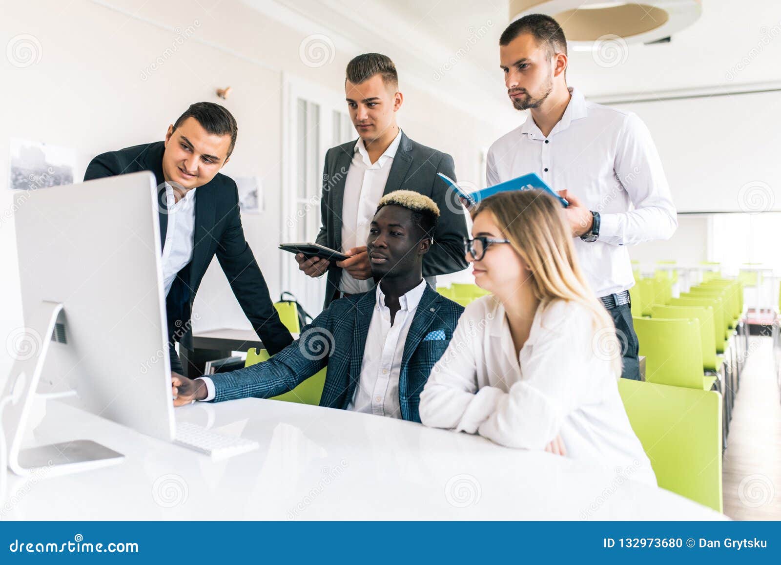 Multi Ethnic Business Team Having Meeting or Presentation in Modern ...