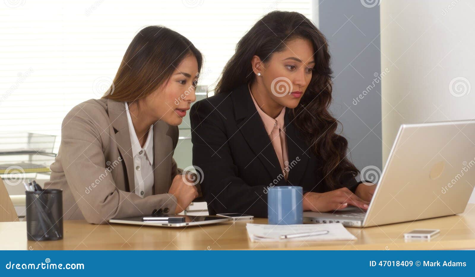 Multi-ethnic Businesswomen Working on Laptop Stock Image - Image of ...