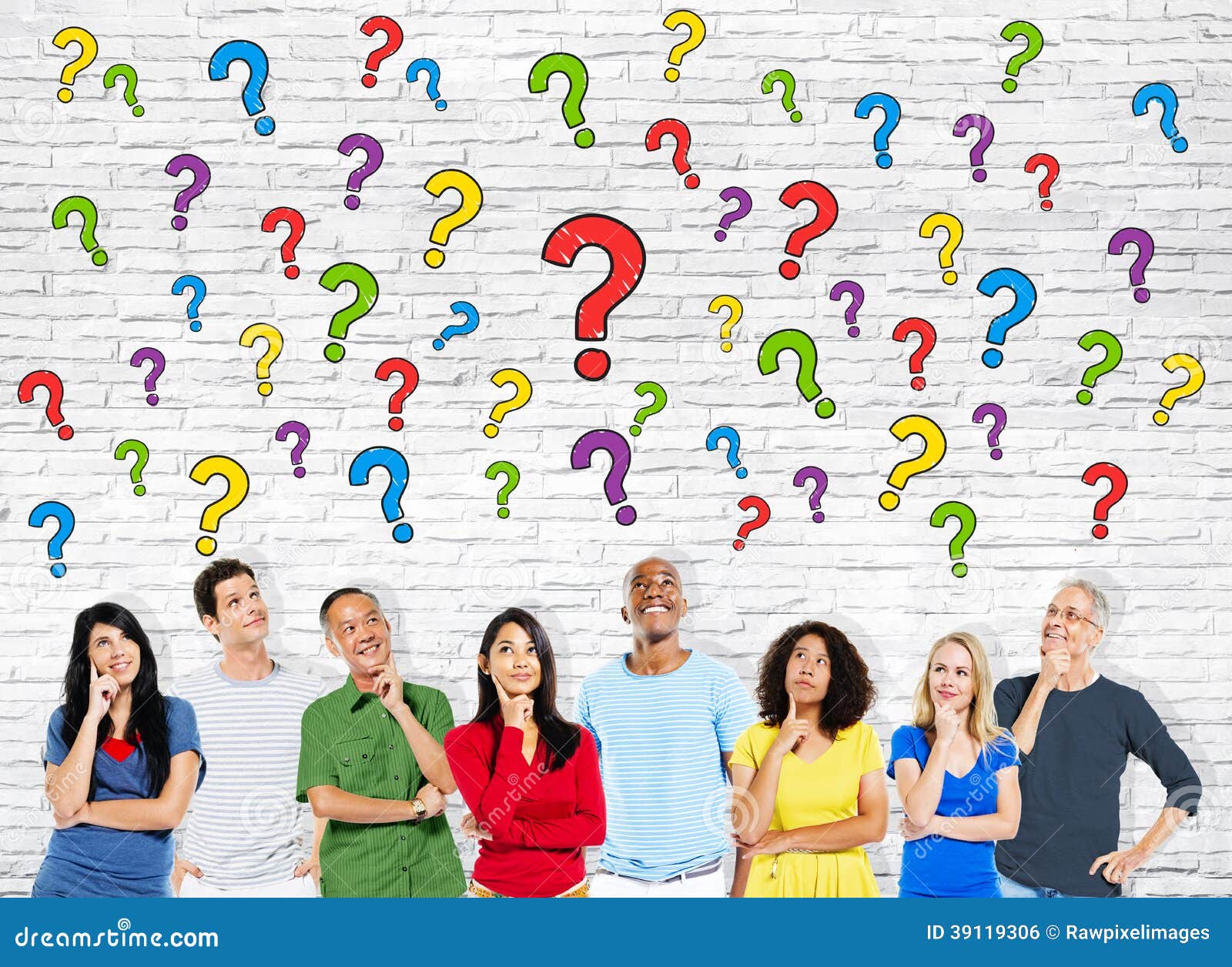 Multi-Ethnic Casual People with Questions Stock Photo - Image of mark ...
