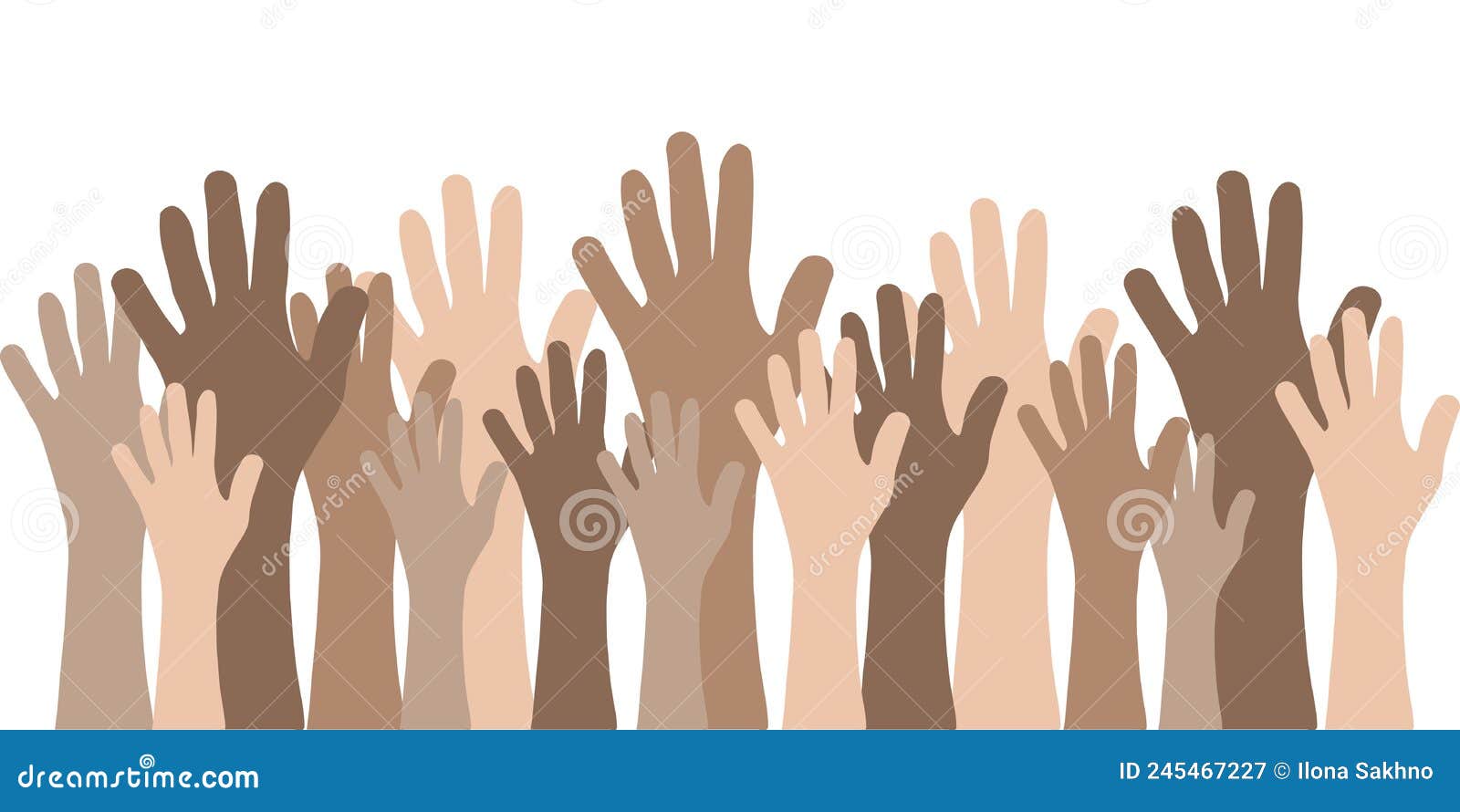 Multi-ethnic and Diverse Hands Raised Up Isolated on White Background ...