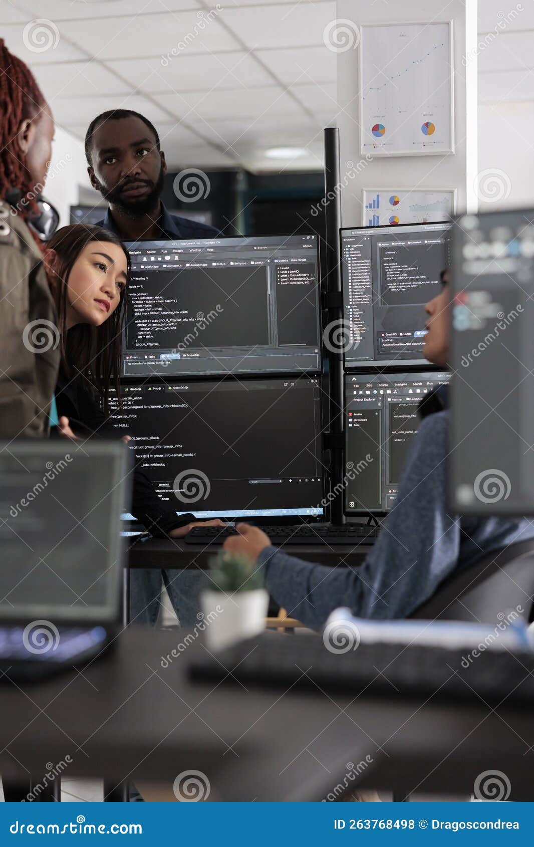 Multi Ethnic Engineers Analyzing Server Code and Database Stock Photo - Image of network ...