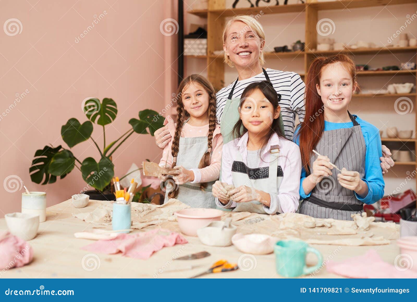 Pottery Workshop for Children Stock Image - Image of group, creativity ...