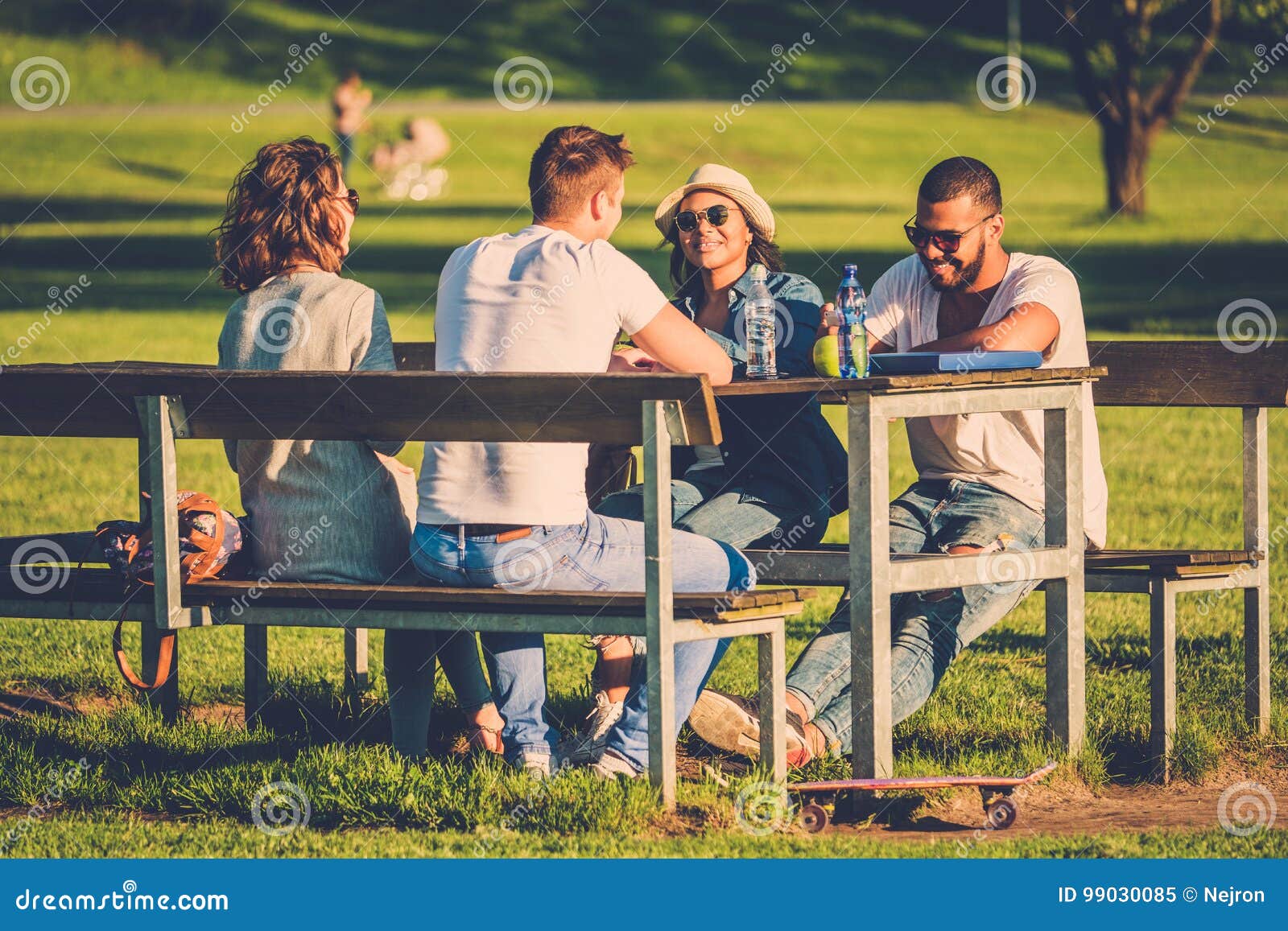 Multi-ethnic Group of Friends Chatting in a Park Stock Image - Image of ...