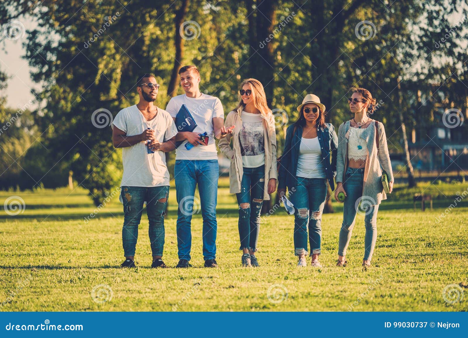 Multi-ethnic Group of Friends in a Park Stock Image - Image of happy ...