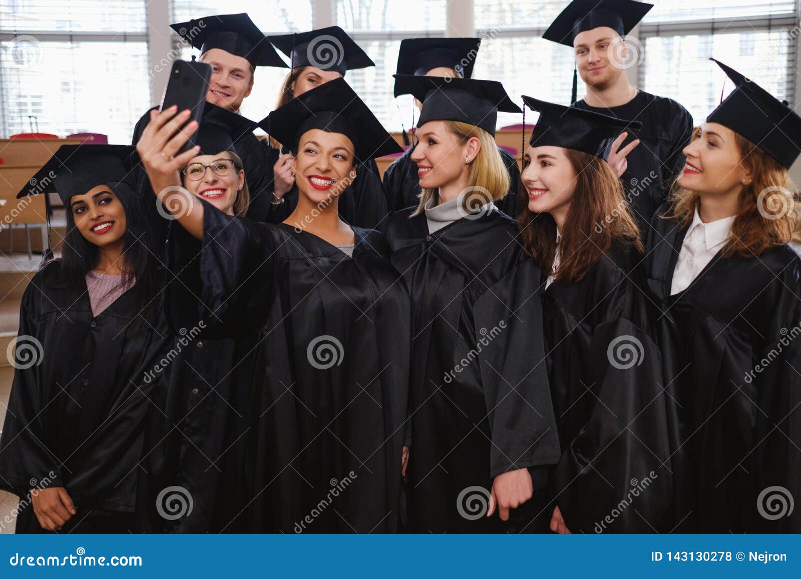 Multi Ethnic Group of Graduated Students Taking Selfie Stock Photo ...