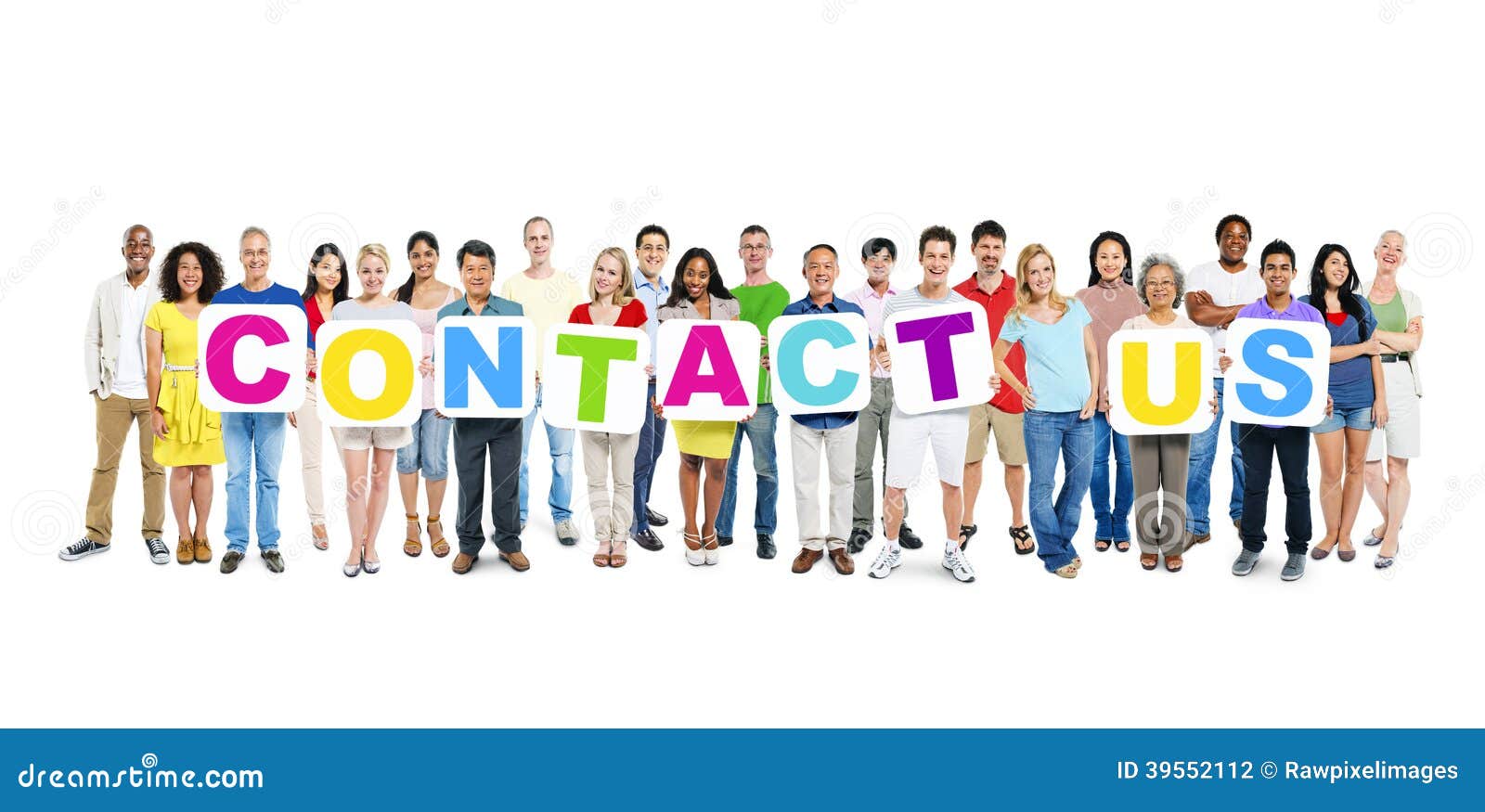 Multi-Ethnic Group of People Holding Contact Us Stock Photo - Image of ...
