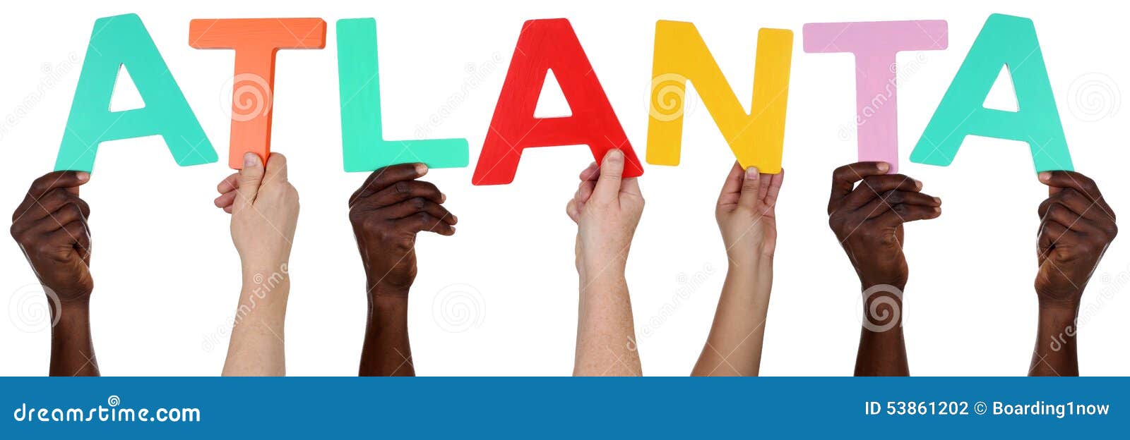 Multi Ethnic Group of People Holding the Word Atlanta Stock Photo ...