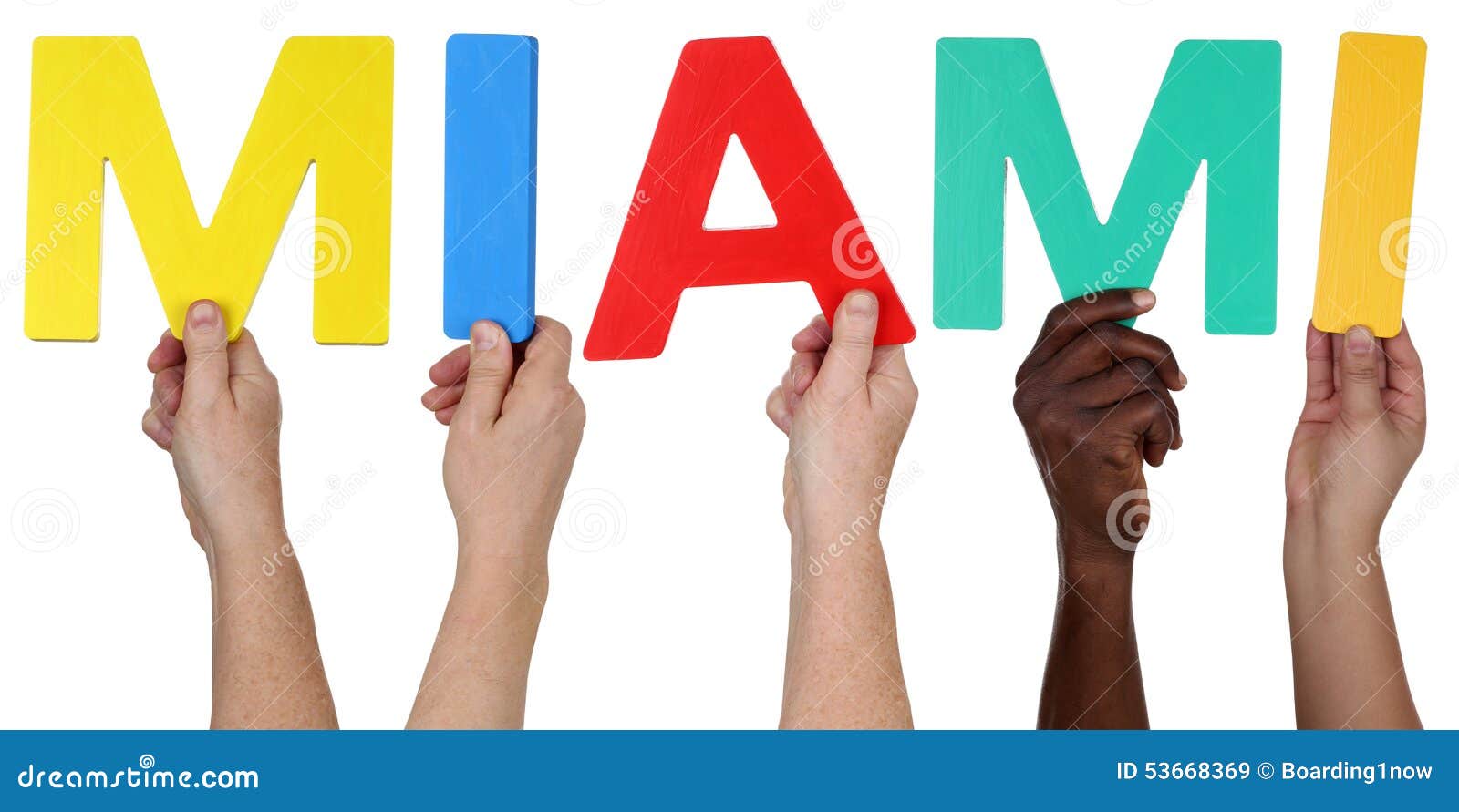 Multi Ethnic Group of People Holding the Word Miami Stock Image - Image ...