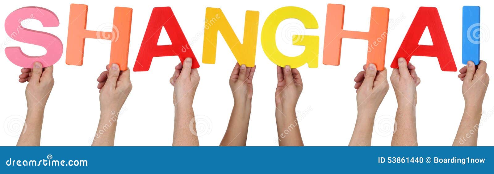 Multi Ethnic Group of People Holding the Word Shanghai Stock Photo ...