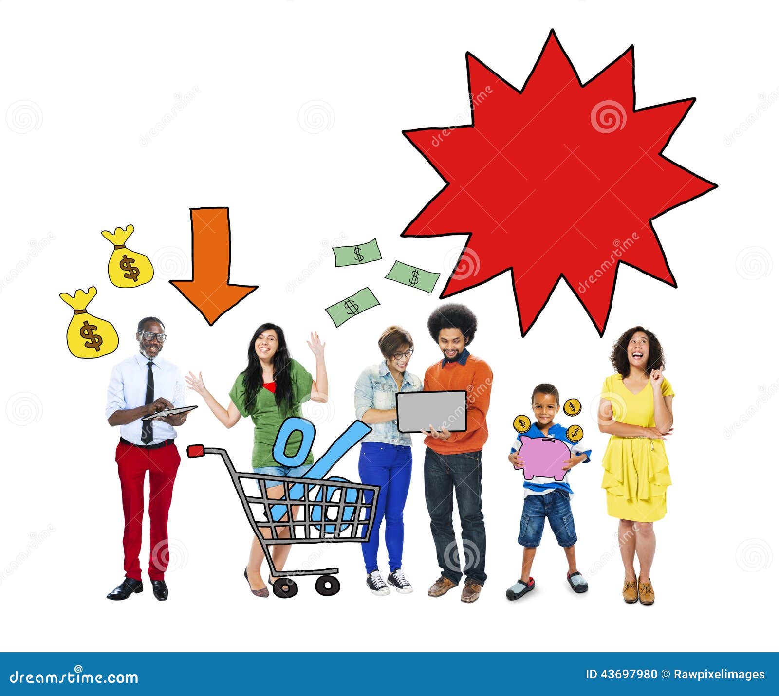 Multi-Ethnic Group of People and Sale Concepts Stock Photo - Image of ...