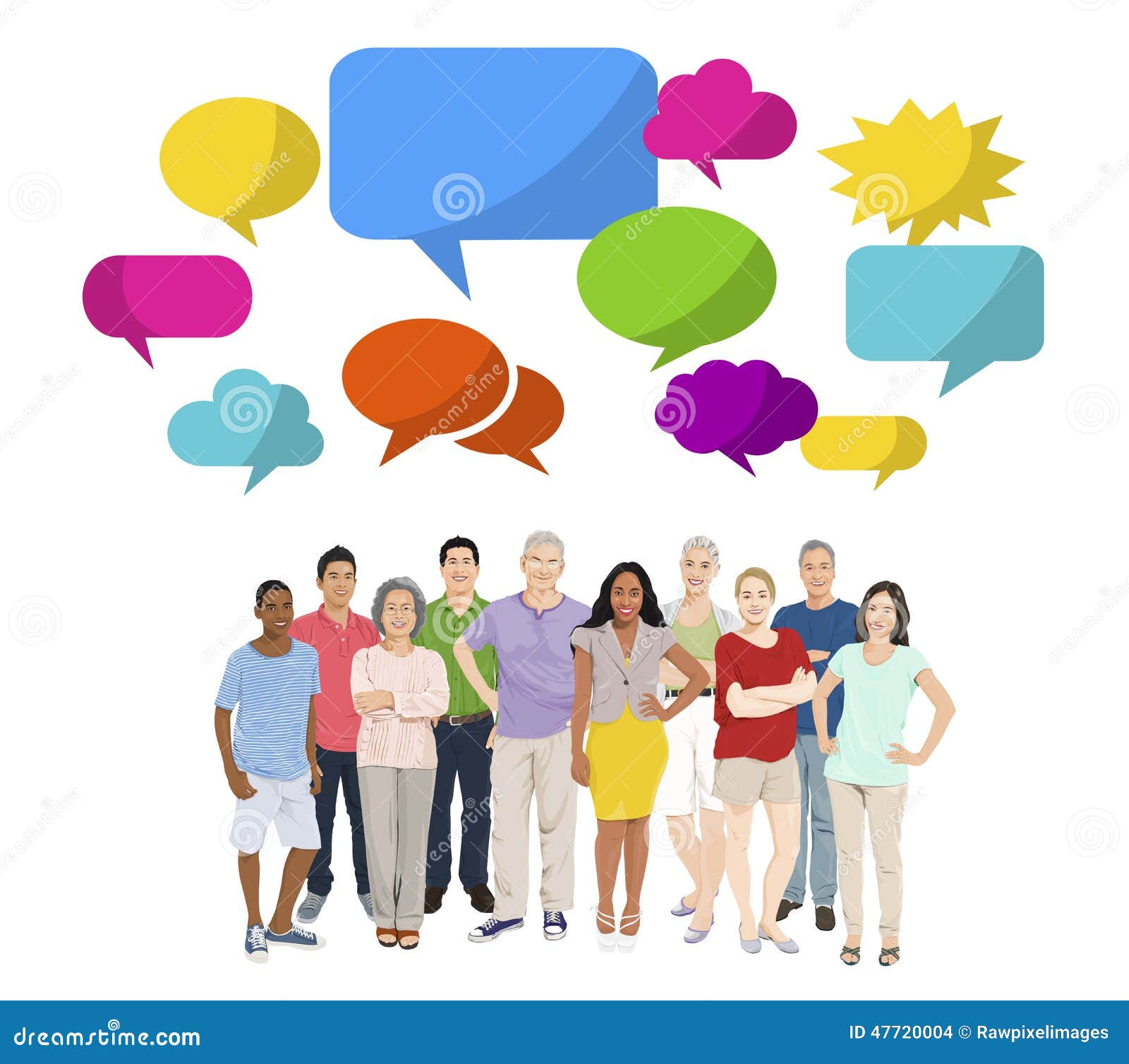 Multi-Ethnic Group of People Speech Bubbles Cheerful Concept Stock ...