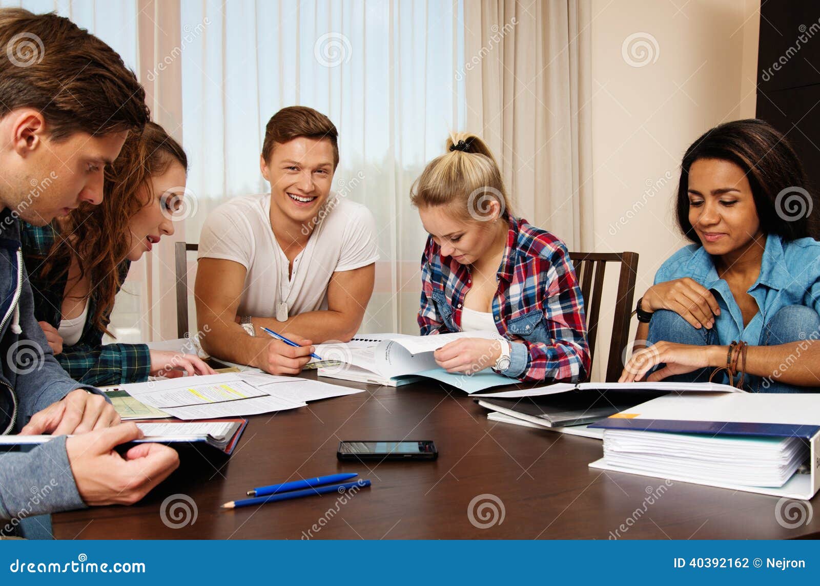 Multi Ethnic Group of Students Preparing for Exams Stock Photo - Image ...