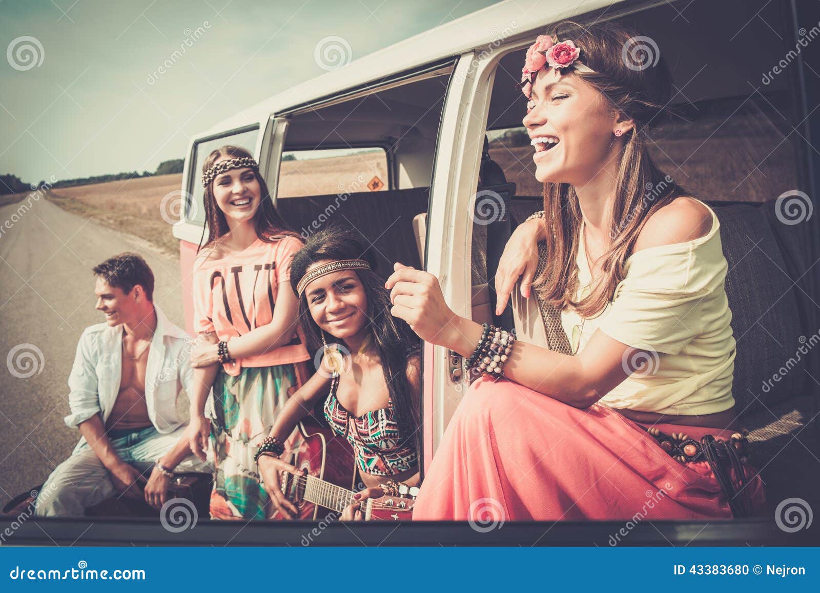 Multi-ethnic Hippie Friends on a Road Trip Stock Photo - Image of ...