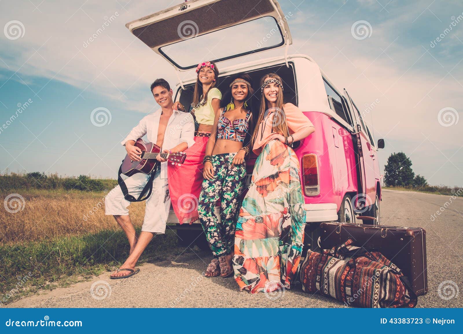Multi-ethnic Hippie Friends on a Road Trip Stock Image - Image of love ...