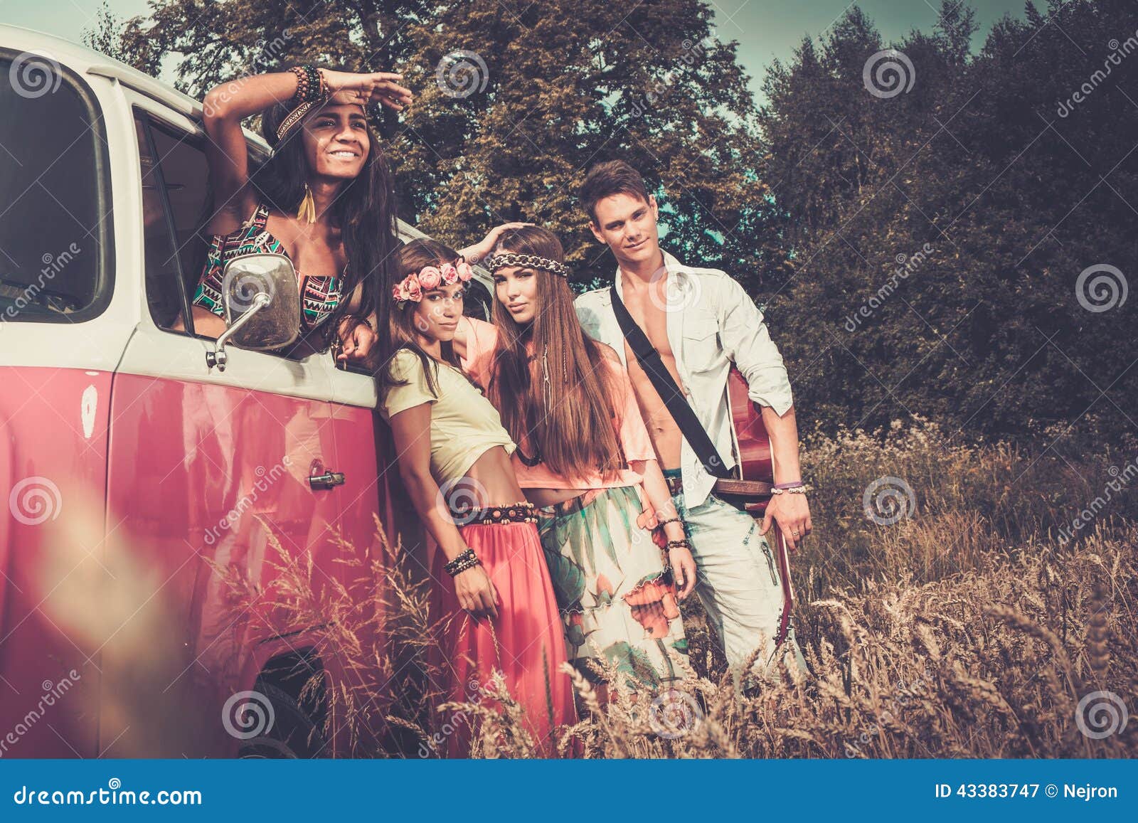 Multi-ethnic Hippie Friends on a Road Trip Stock Image - Image of ...