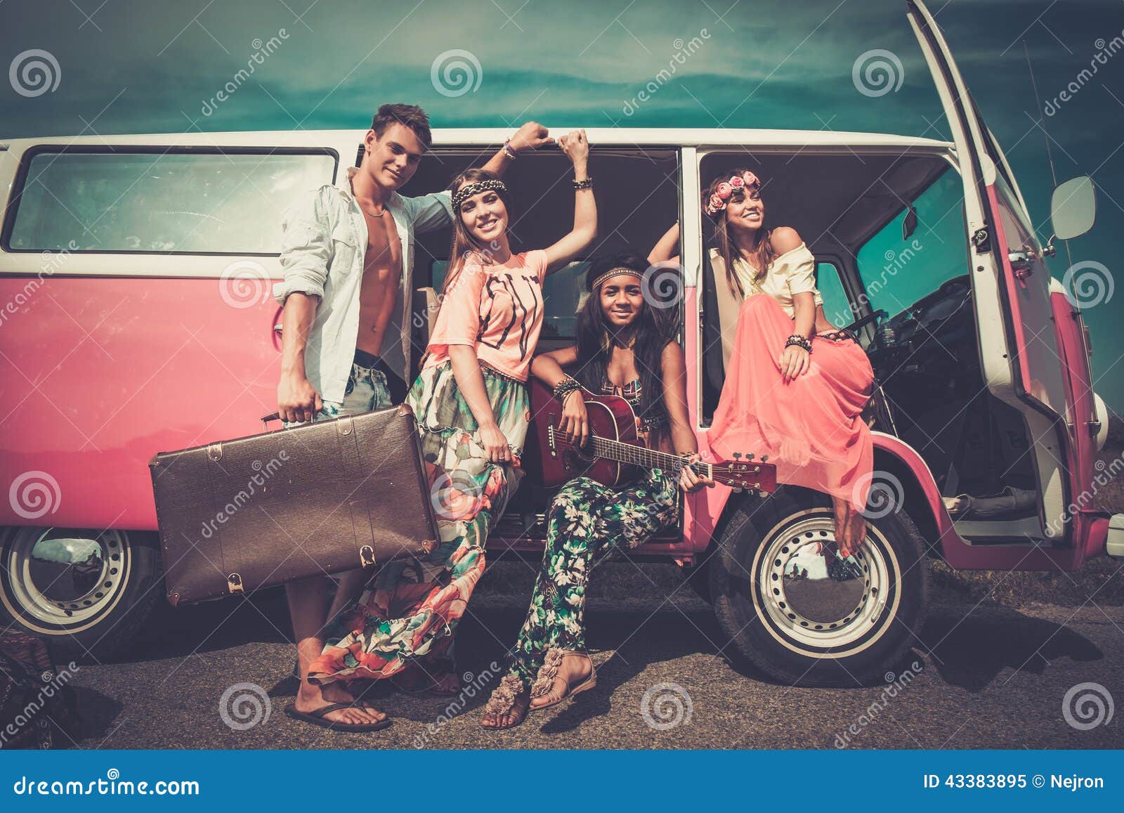 Multi-ethnic Hippie Friends on a Road Trip Stock Image - Image of ...