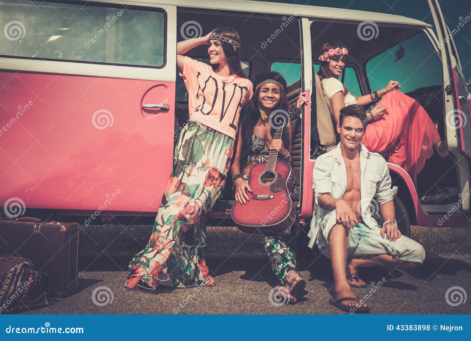 Multi-ethnic Hippie Friends on a Road Trip Stock Photo - Image of girl ...