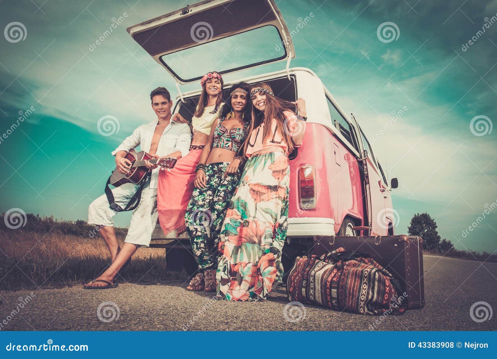 Multi-ethnic Hippie Friends on a Road Trip Stock Photo - Image of love ...