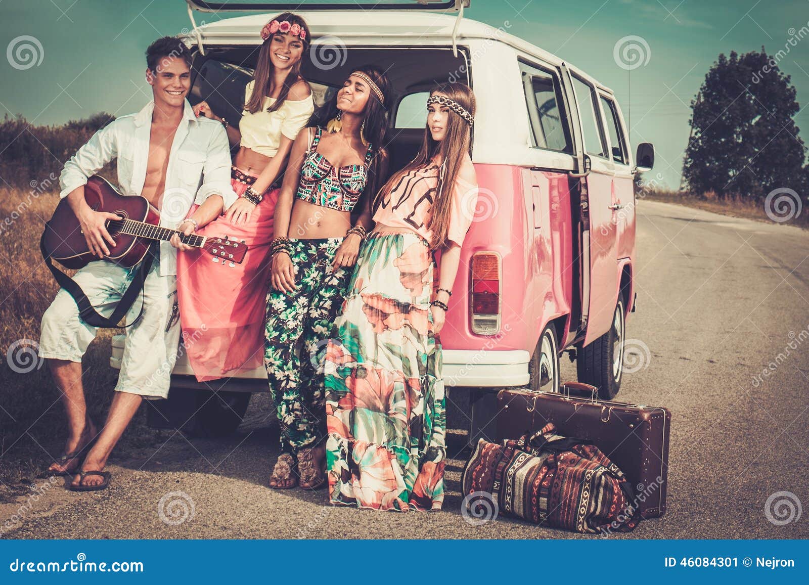 Multi-ethnic Hippie Friends on a Road Trip Stock Image - Image of ...