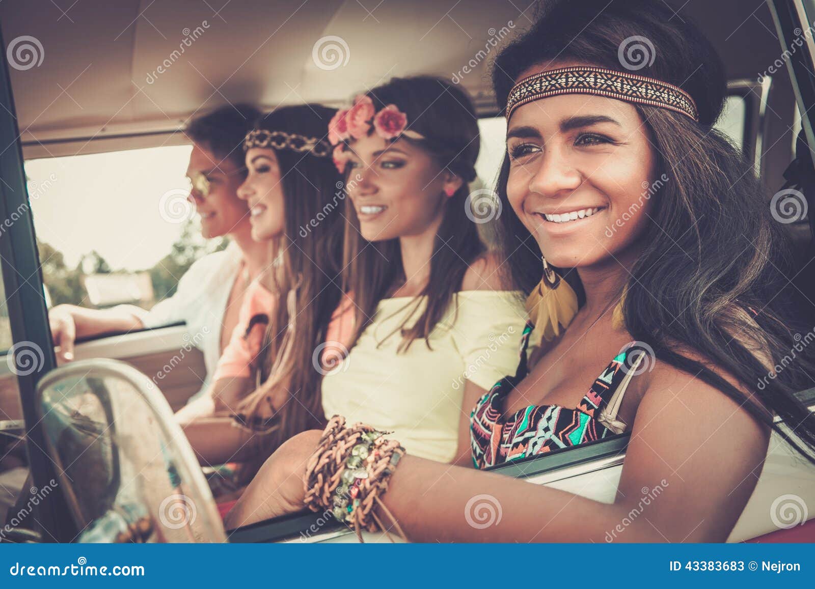 Multi-ethnic Hippie Friends on a Road Trip Stock Image - Image of ...