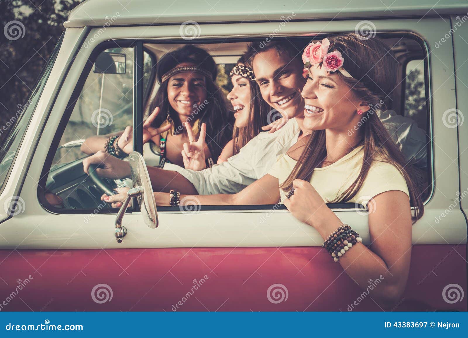 Multi-ethnic Hippie Friends on a Road Trip Stock Image - Image of black ...
