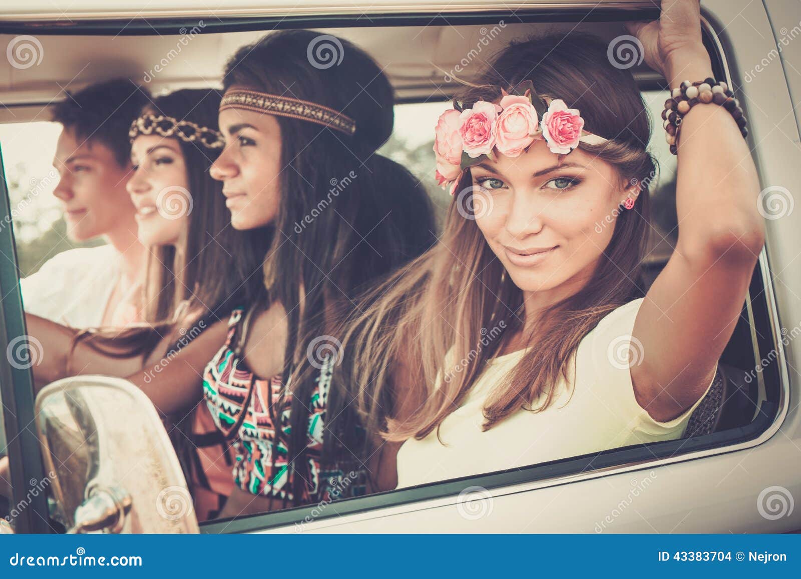 Multi-ethnic Hippie Friends on a Road Trip Stock Photo - Image of rural ...