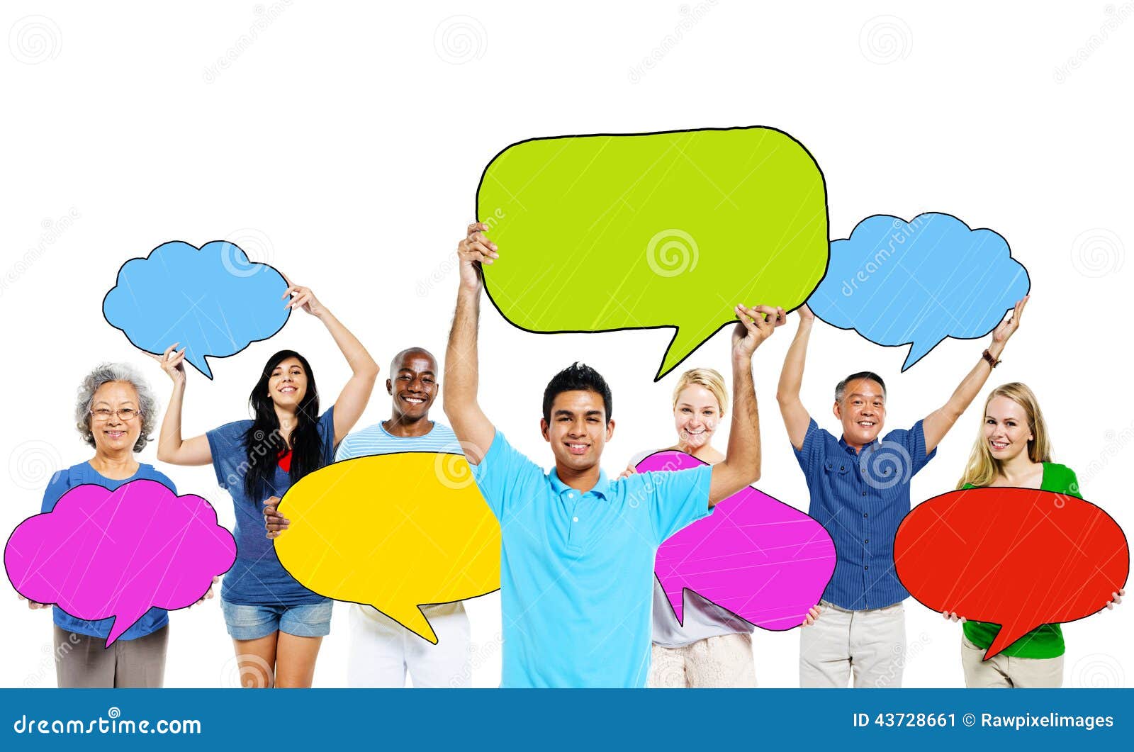 Multi-Ethnic People and Colourful Speech Bubbles Stock Image - Image of ...