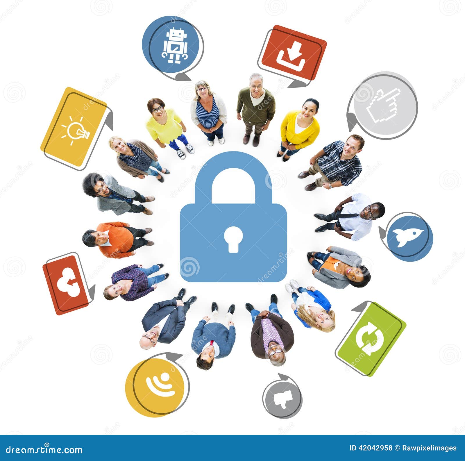 Multi-Ethnic People Looking Up with Network Security Concepts Stock ...