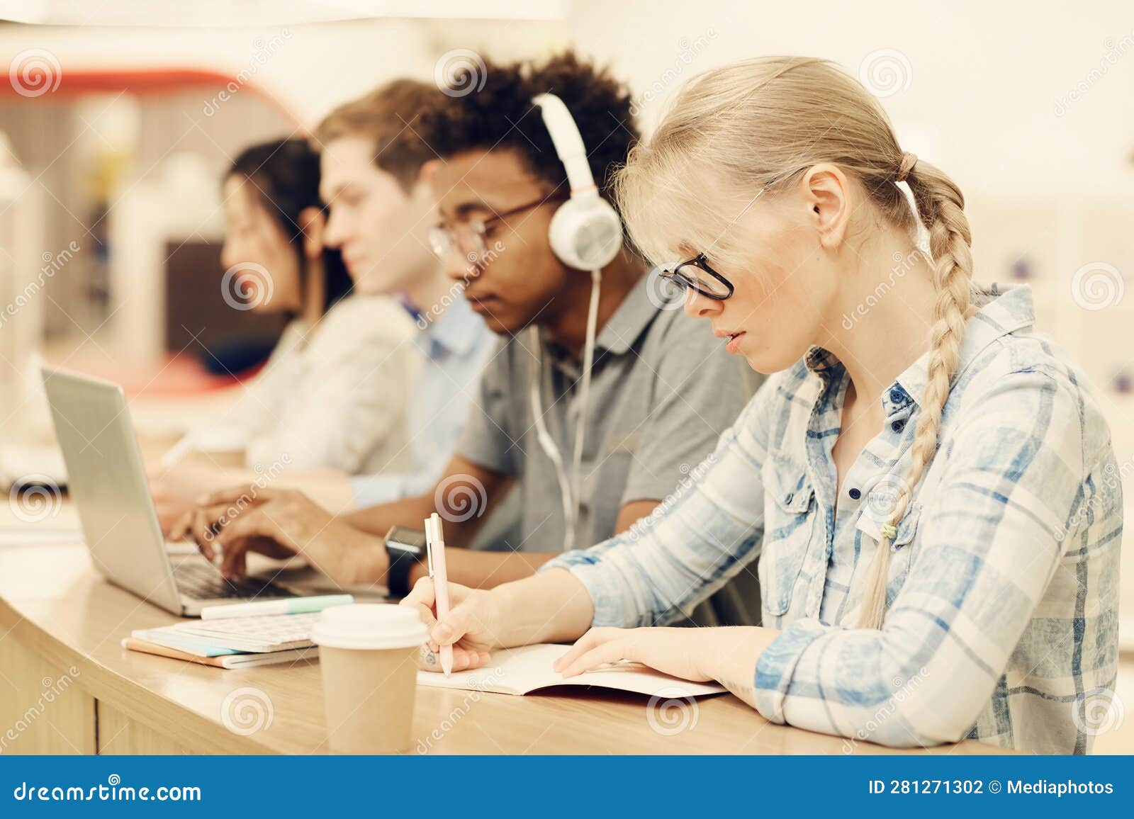Multi-ethnic Students in Row Stock Photo - Image of studying, happiness ...