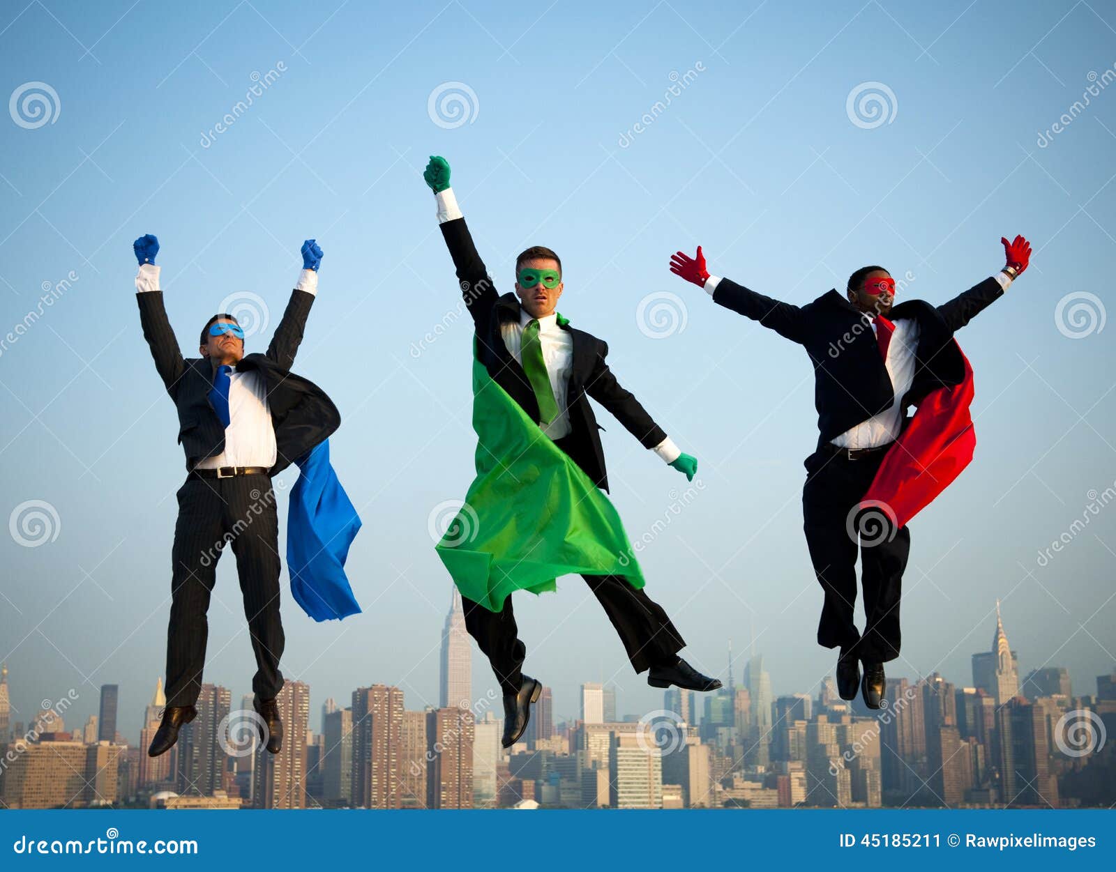 Multi-Ethnic Superhero Businessmen Jumping Stock Image - Image of ...