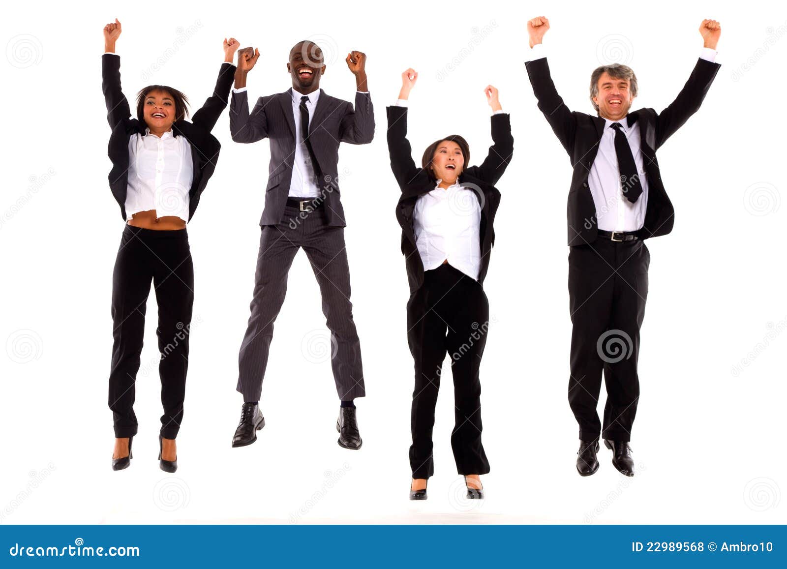 Multi-ethnic team rejoiced stock photo. Image of jump - 22989568