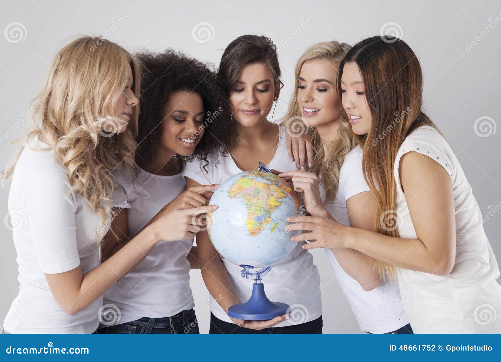 Multi Ethnic Women with Globe Stock Photo - Image of full, global: 48661752