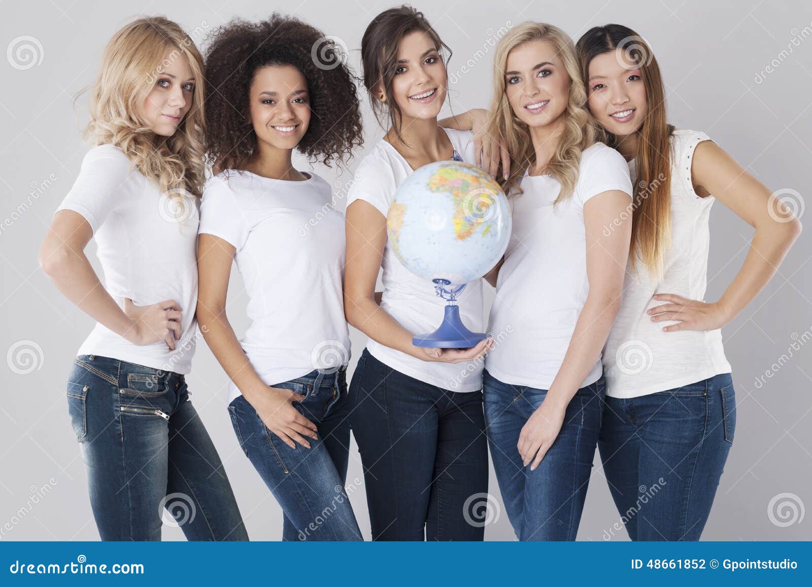 Multi Ethnic Women with Globe Stock Photo - Image of ethnic, friendship ...