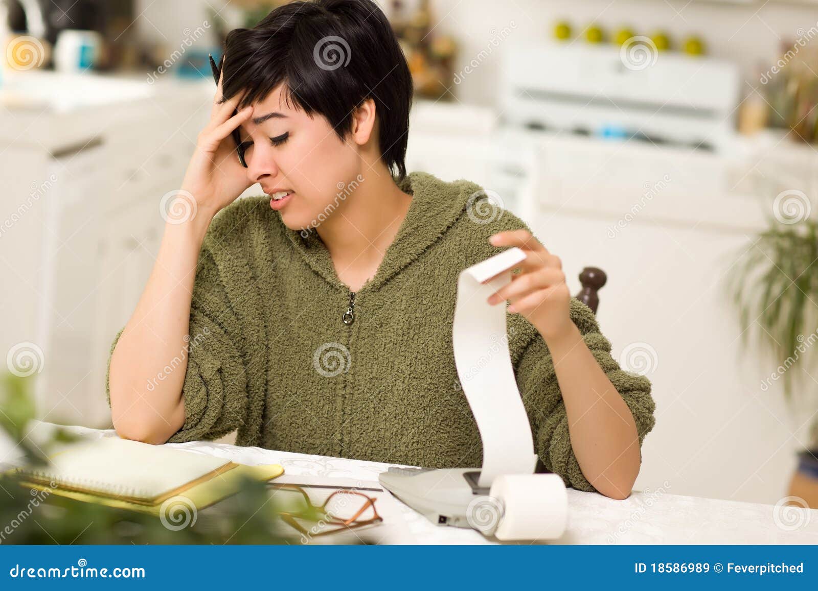 Multi-ethnic Young Woman Agonizing Over Financials Stock Image - Image ...
