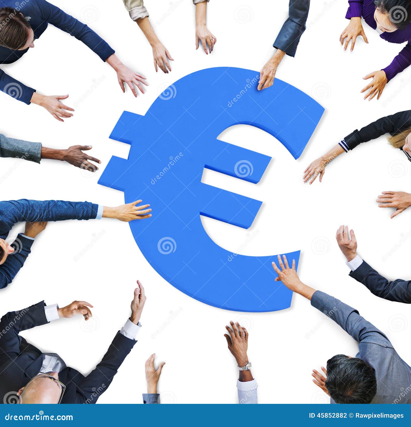 Multi Ethnicity Hands Around the Currency Sign Stock Photo - Image of ...