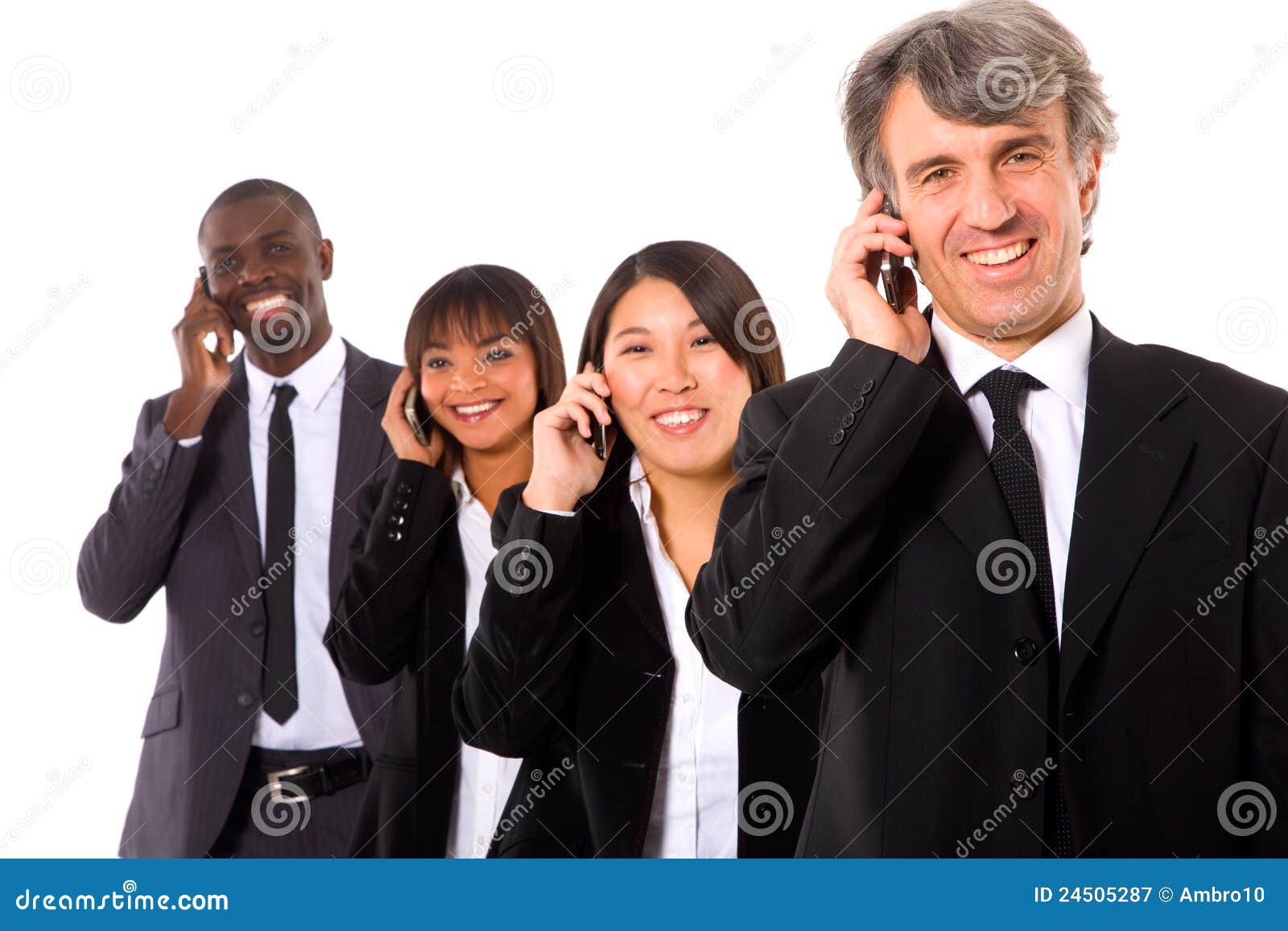 Multi-etnisch Team Met Mobiel Stock Afbeelding - Image of groep, zaken ...