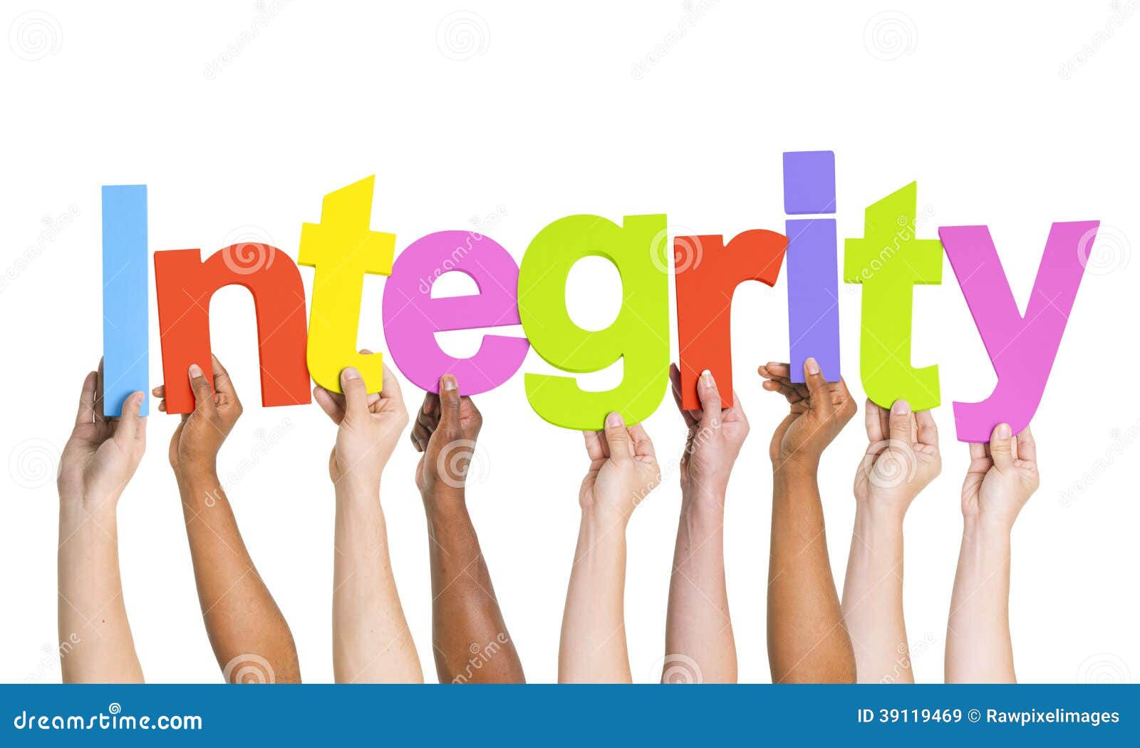 Multi-etnische Handen Die De Word Integriteit Houden Stock Afbeelding ...