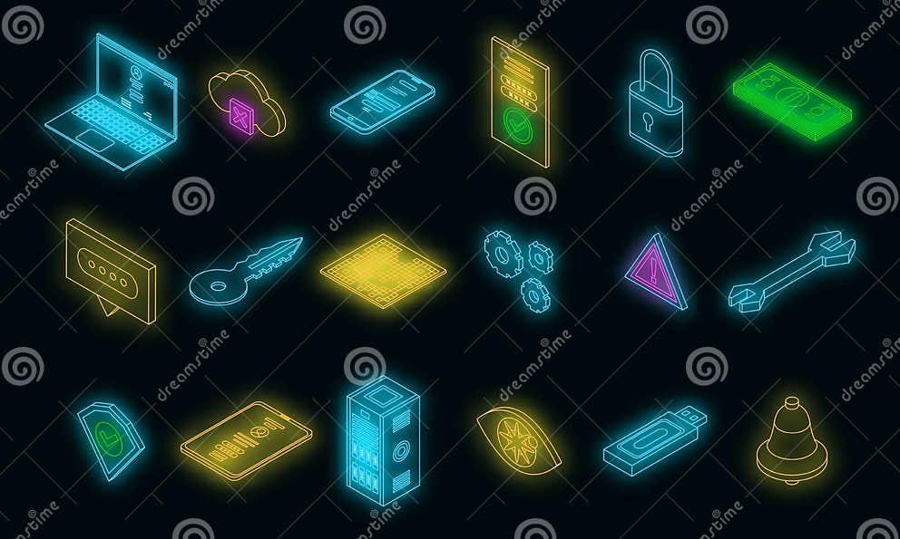 Multi-factor Authentication Icons Set Vector Neon Stock Illustration ... Multi-factor Authentication Icons Set Vector Neon Stock Illustration ...