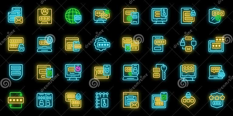 Multi Factor Authentication Icons Set Vector Neon Stock Vector ...