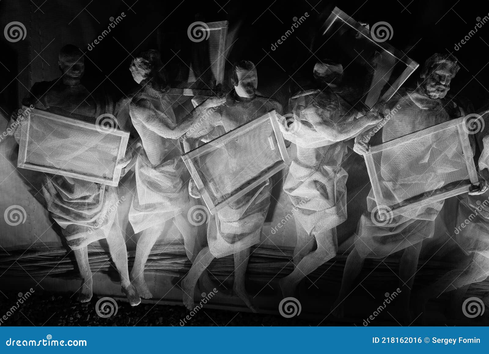 Multi-figure Bas-relief Made of Plastic Mesh `Artificial Environment ...