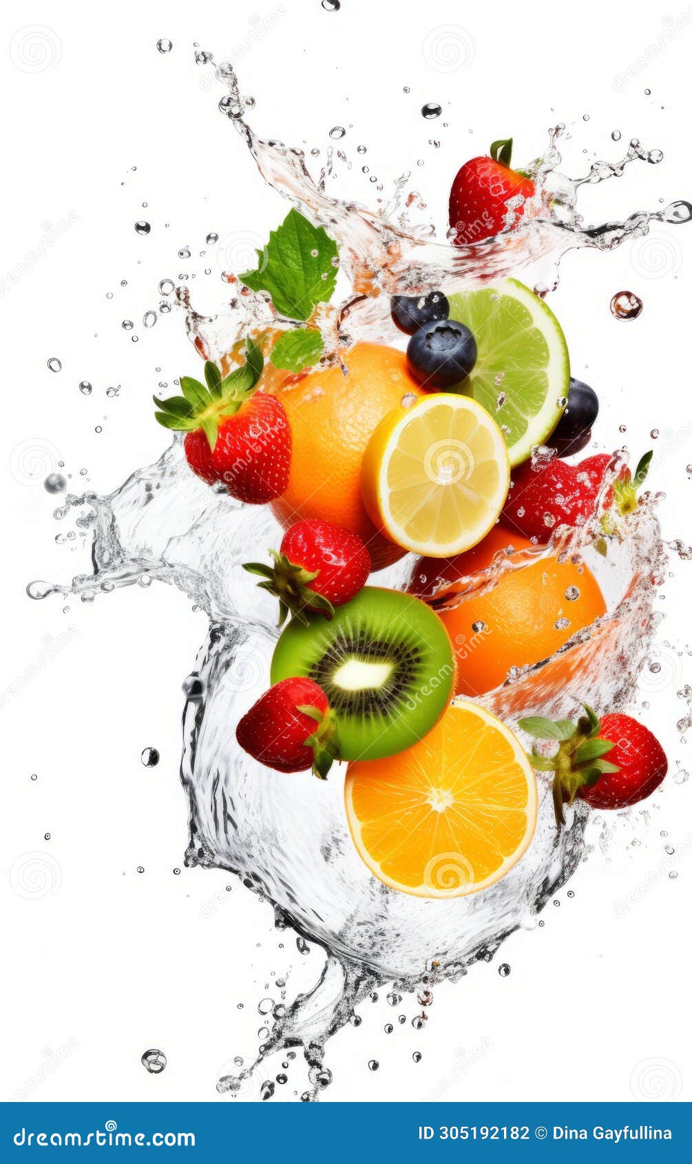Multi Fruit Splashing in Water Splash Isolated on White Background ...