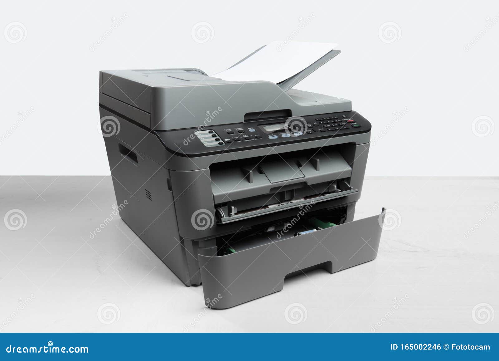 A Multi Function Printer, Copier, Scanner on Office Table. Gray Wall ...