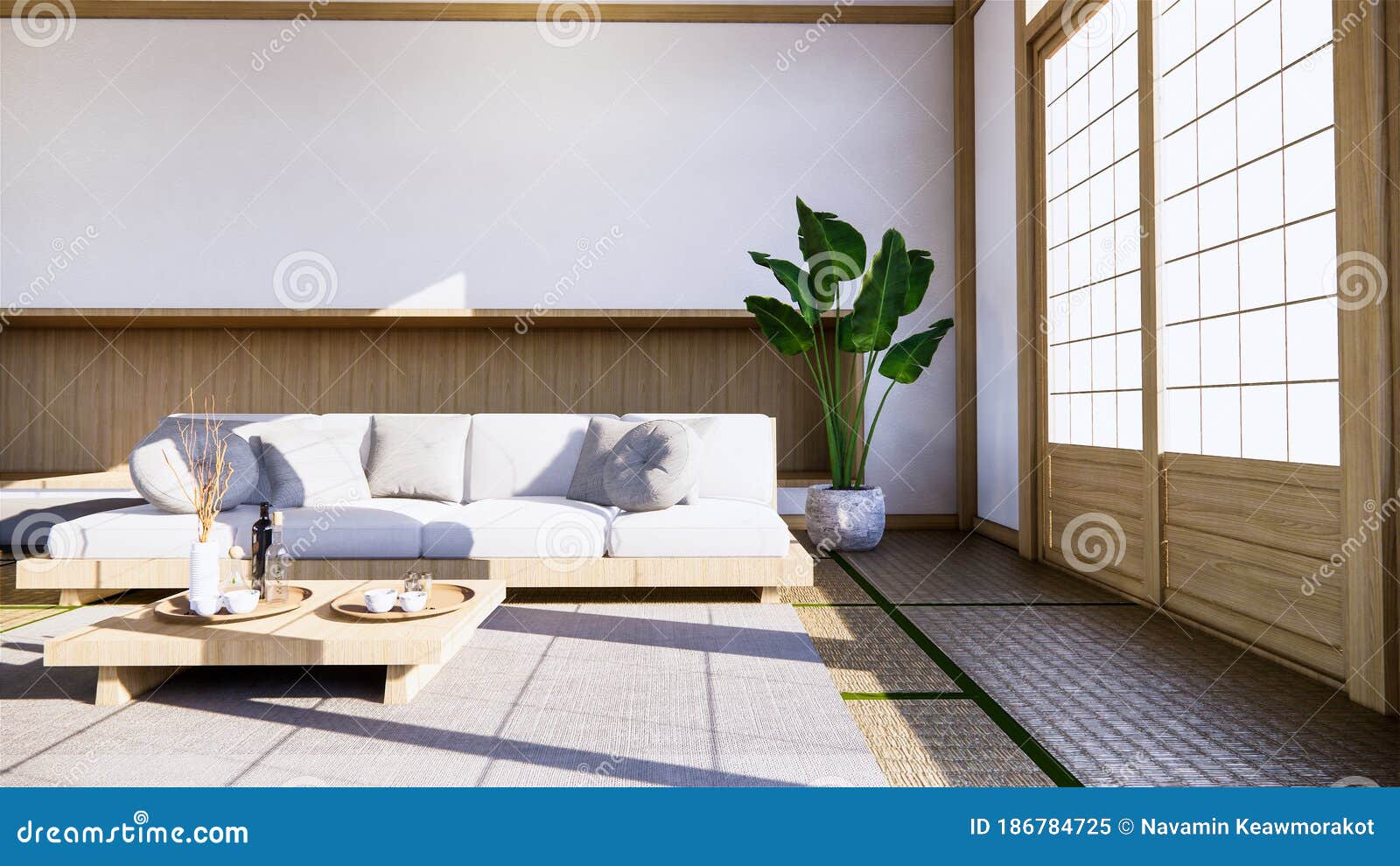 Multi Function Room Ideas, Japanese Room Interior Design.3D Rendering ...
