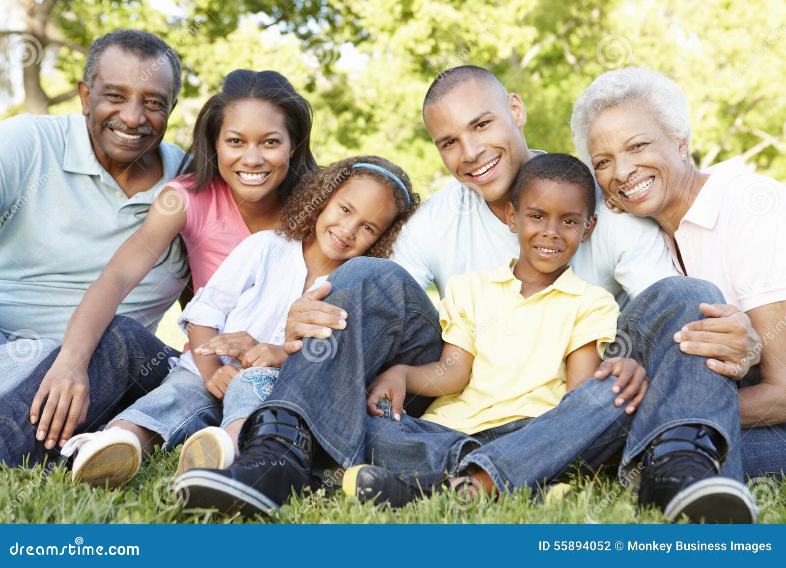 Multi Generation African American Family Relaxing in Park Stock Photo ...