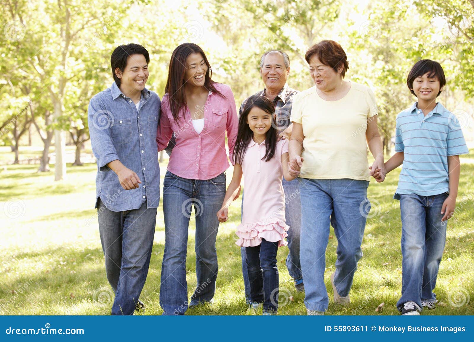 Multi-generation Asian Family Walking in Park Stock Image - Image of ...