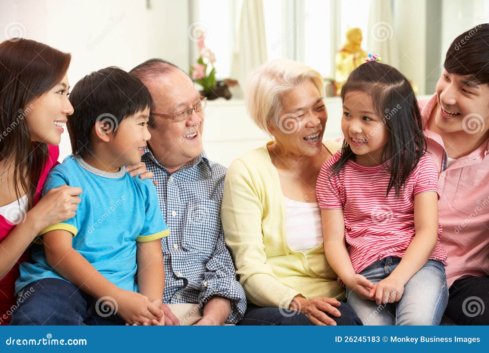 Multi-Generation Chinese Family Relaxing at Home Stock Image - Image of ...