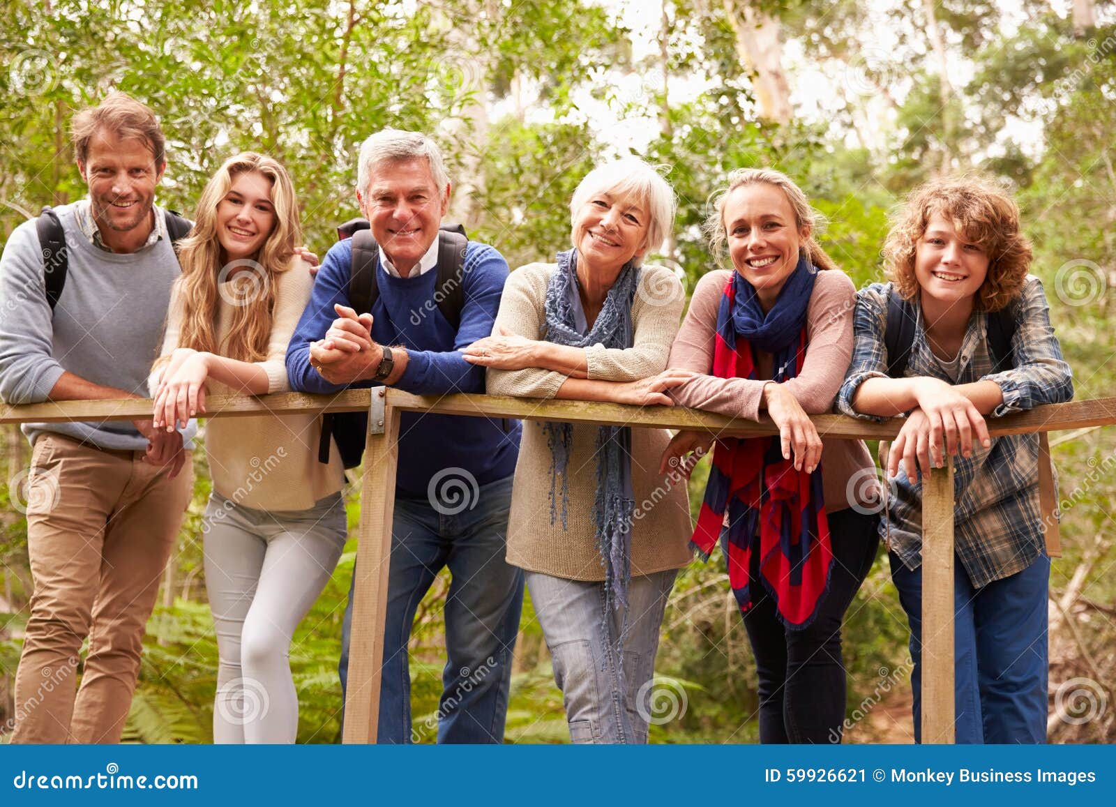 Multi-generation Family on a Bridge in Forest, Portrait Stock Image ...