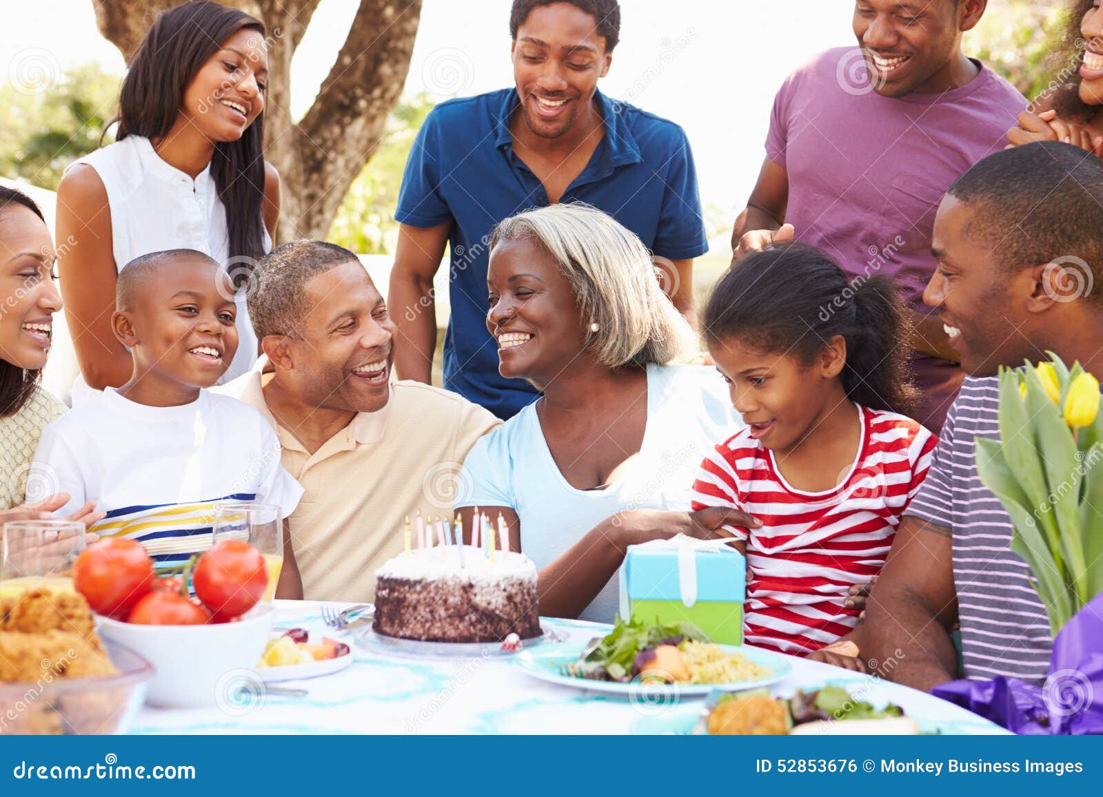 Multi Generation Family Celebrating Birthday in Garden Stock Photo ...