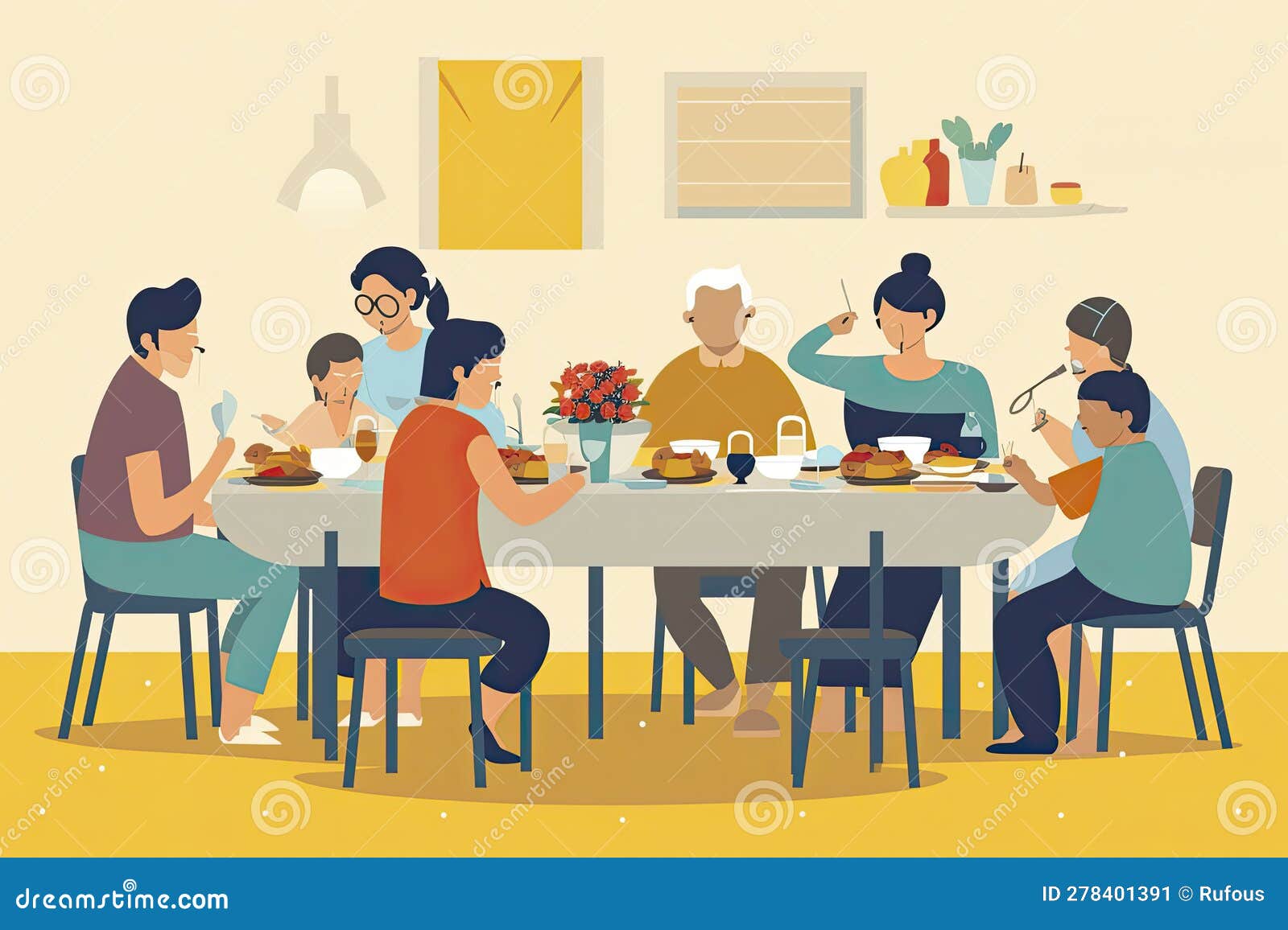 Multi Generation Family Having Lunch Together Stock Illustration ...