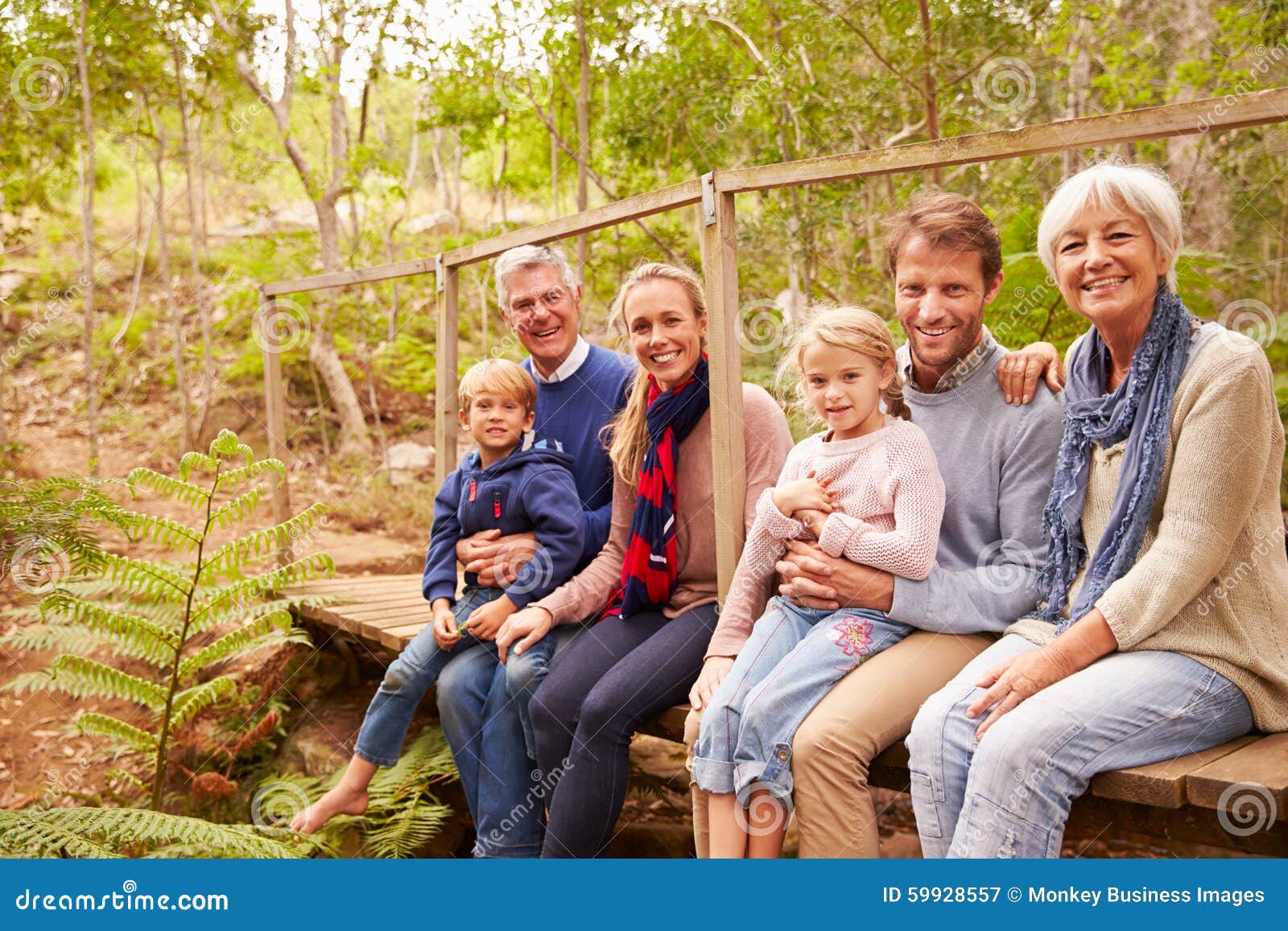 Multi-generation Family Portrait on a Bridge in a Forest Stock Image ...